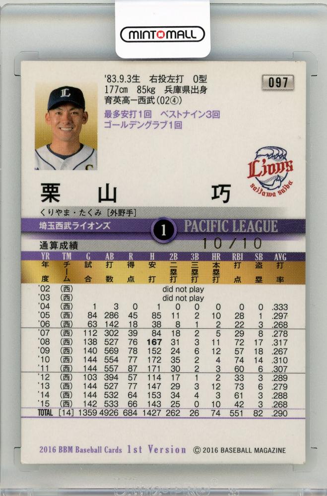 ミントモール / MINT 新宿店 / 2016 BBM 1st Version 埼玉西武ライオンズ 緑箔サインカード (ラストナンバー) / 栗山巧 【10/10】