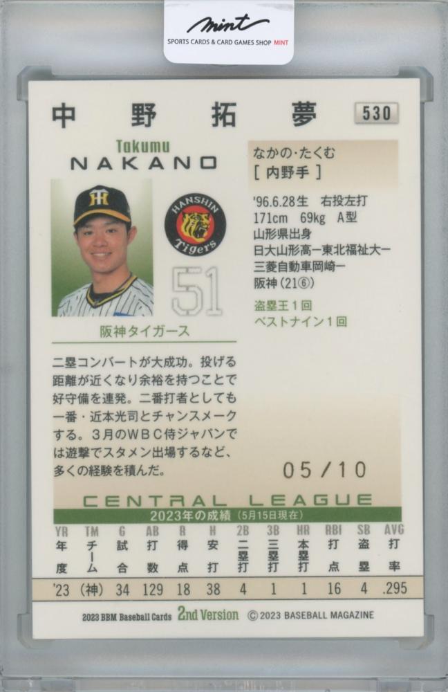 ミントモール / MINT 横浜店 / 2023 BBM 2nd Version / 中野拓夢(阪神タイガース) パープル箔サインパラレルカード 【08/10】
