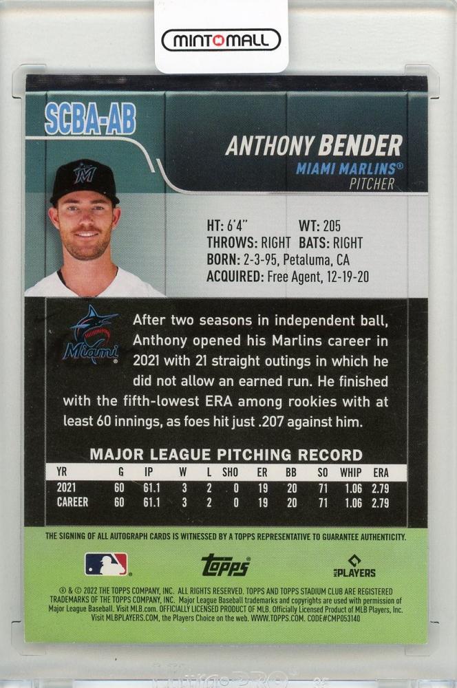 ミントモール / MINT 新宿店 / 2022 TOPPS STADIUM CLUB Autographs / Anthony Bender ...