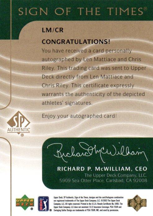 ミントモール / MINT 梅田店 / 2003 UPPER DECK SP Authentic Len Mattiace & Chris ...