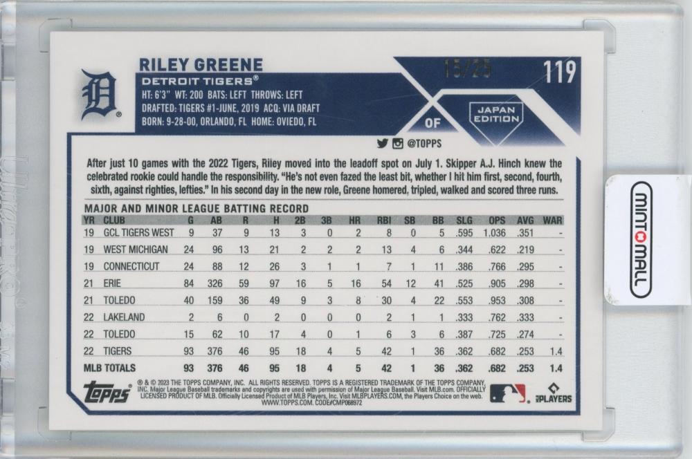 ミントモール / MINT 広島店 / 2023 Topps Baseball Japan Edition Base Riley Greene ...