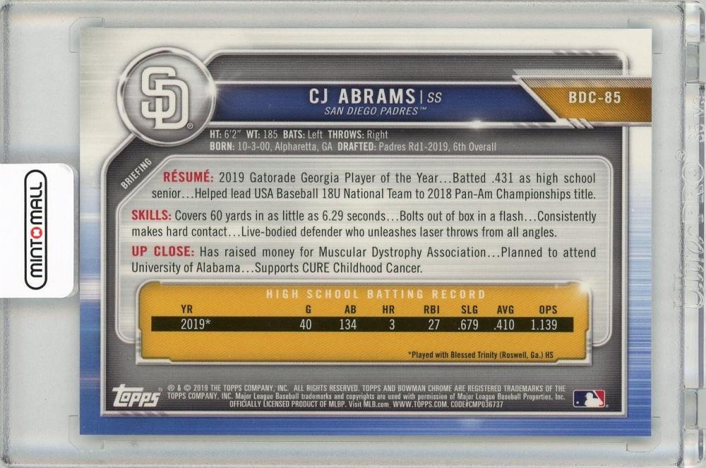 ミントモール / MINT 新宿店 / 2019 BOWMAN CHROME DRAFT Sky Blue Refractors #BDC-85 / CJ Abrams San Diego ...