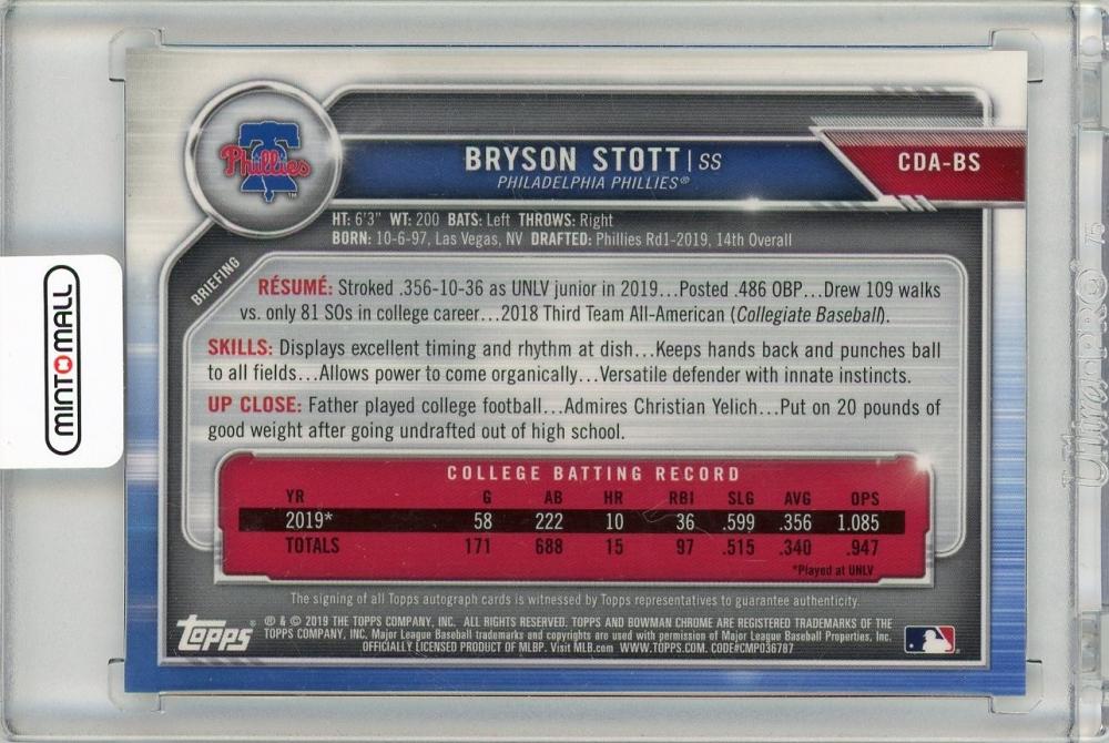 ミントモール / MINT 新宿店 / 2019 BOWMAN CHROME DRAFT Autographs / Bryson Stott Philadelphia Phillies