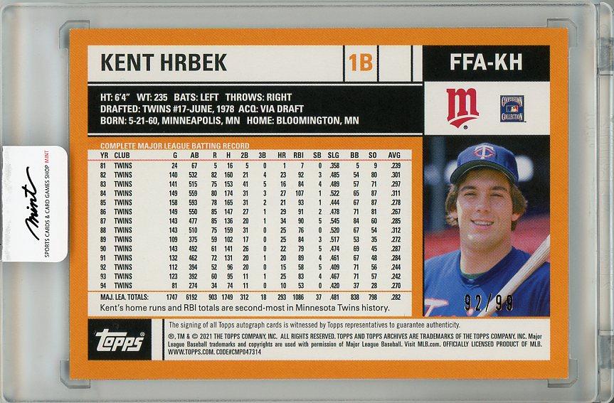 ミントモール / MINT 梅田店 / 2021 TOPPS Archives Kent Hrbek Autograph 92/99