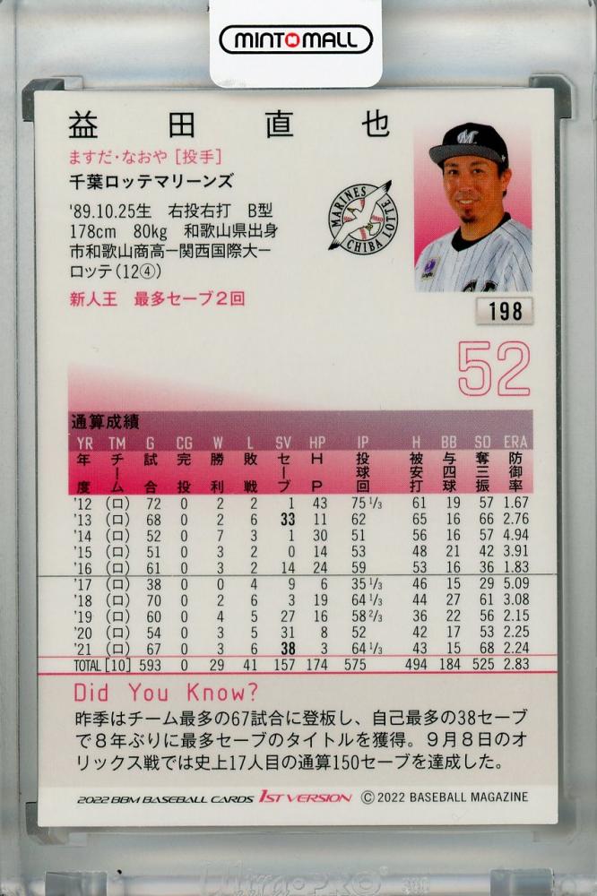 ミントモール / MINT 浦和店 / 2022 BBM 1st version 千葉ロッテマリーンズ 益田直也 レギュラーカード(シークレット版)