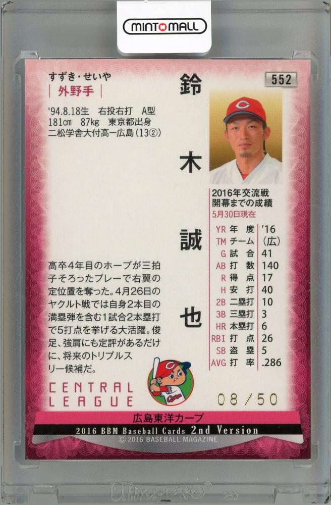 ミントモール / MINT 新宿店 / 2016 BBM 2nd Version 広島東洋カープ ホロ箔サインカード / 鈴木誠也 【08/50】