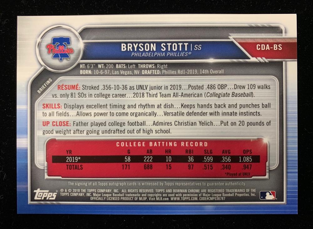 ミントモール / MINT 浦和店 / 2019 Topps Bowman Draft Philadelphia Phillies Bryson Stott Chrome Draft ...
