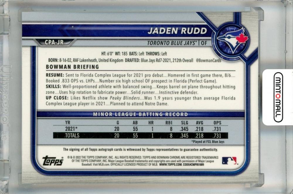 ミントモール / MINT 浦和店 / 2022 Topps Bowman Chrome Jaden Rudd Chrome Prospect ...