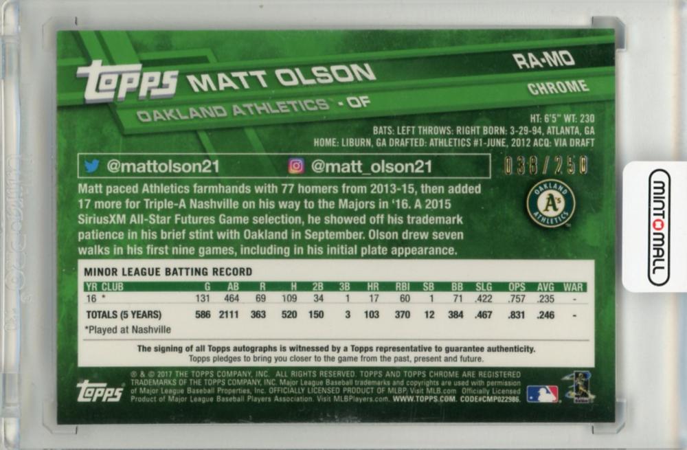 ミントモール / MINT 渋谷店 / 2017 TOPPS CHROME Matt Olson Autograph Card RC 038/250