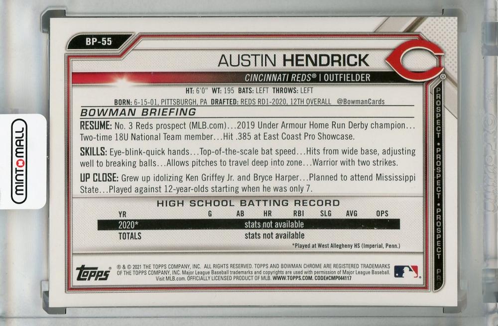 ミントモール / MINT 浦和店 / 2021 Topps Bowman Cincinnati Reds Austin Hendrick ...