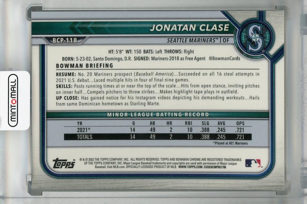 ミントモール / MINT 浦和店 / 2022 Topps Bowman Seattle Mariners Jonatan Clase ...