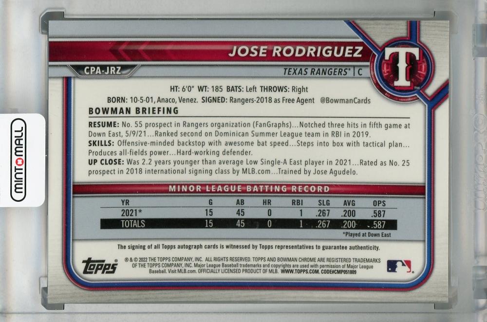 ミントモール Mint 浦和店 2022 Topps Bowman Chrome Texas Rangers Jose