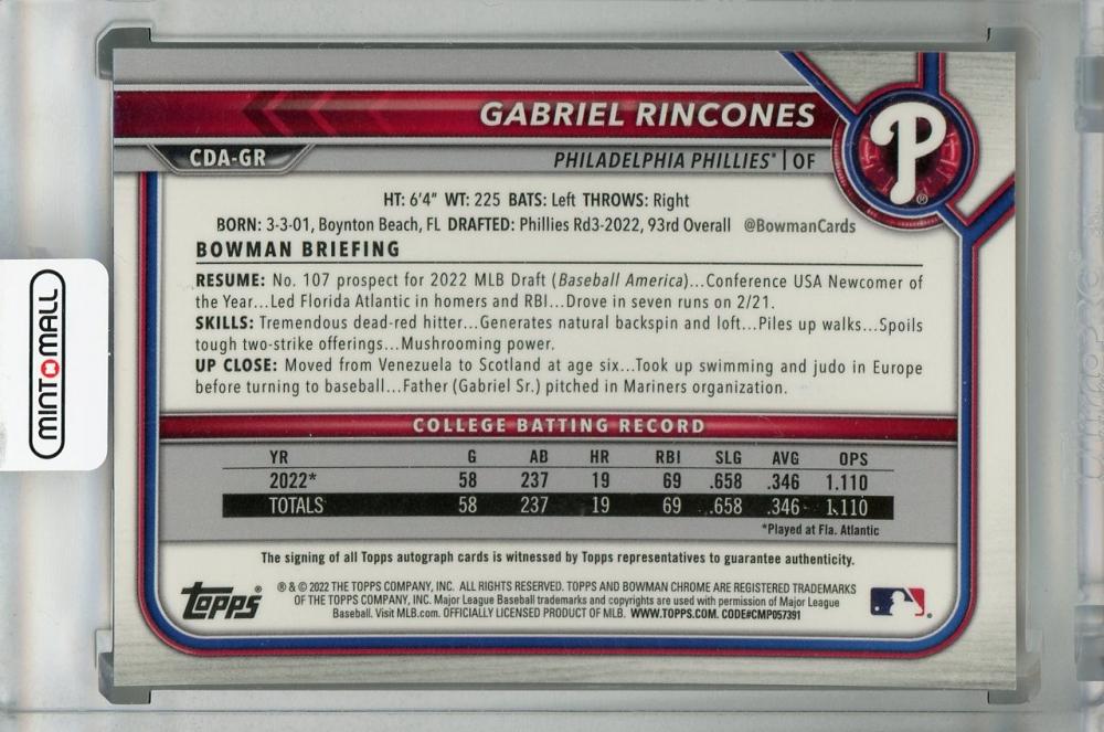 ミントモール / MINT 浦和店 / 2022 Topps Bowman Draft Philadelphia Phillies ...