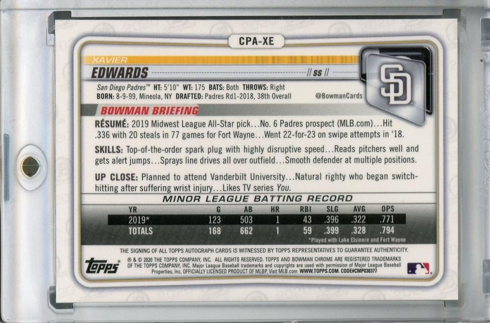 ミントモール / MINT 浦和店 / 2020 Topps Bowman San Diego Padres Xavier Edwards ...