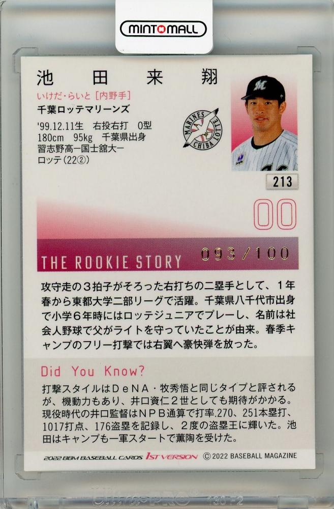 ミントモール / MINT 吉祥寺店 / 2022 BBM 1st Version 千葉ロッテマリーンズ 金箔サインカード 池田来翔 【093/100】