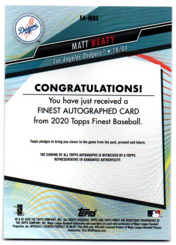 ミントモール / MINT 横浜店 / 2020 TOPPS Finest Autographs / MATT BEATY(LAD)