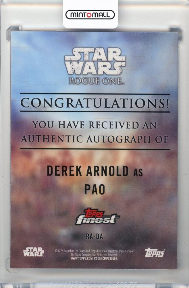 ミントモール / MINT 吉祥寺店 / 2018 TOPPS Finest Star Wars Rogue One Derek Arnold as Pao #RA-DA Autograph ...