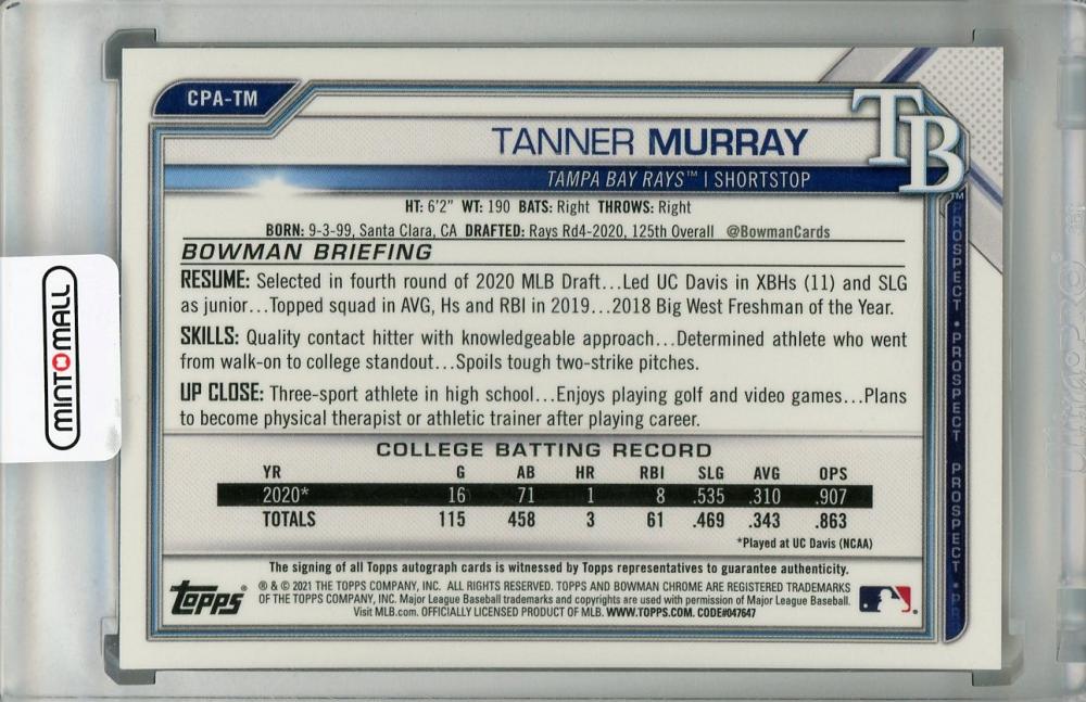 ミントモール / MINT 浦和店 / 2021 Topps Bowman Chrome Tampa Bay Rays Tanner ...