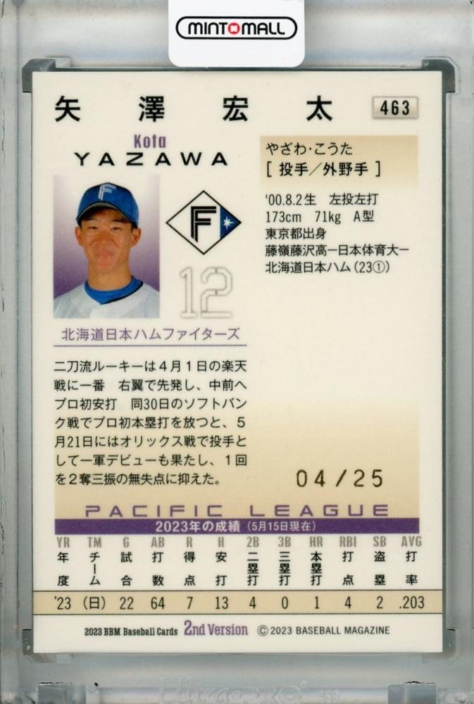 ミントモール / MINT 浦和店 / 2023 BBM 2nd version 北海道日本ハムファイターズ 矢澤宏太 レギュラーカード 赤箔サイン版(RC)(パラレル版) 04/25
