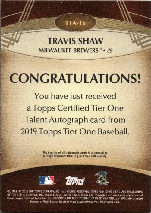 ミントモール / MINT 梅田店 / 2019 TOPPS Tier One Travis Shaw Autograph 271/299